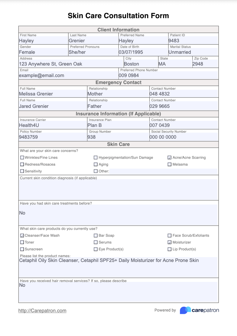 Skin Care Consultation Form Template Free PDF Download